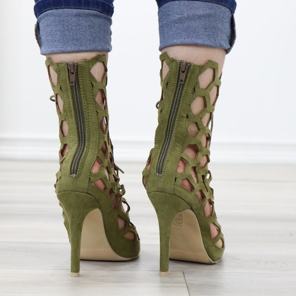MM | Shoes | Laceup Strappy Olive Gladiator Suede Open Toe Needle High ...